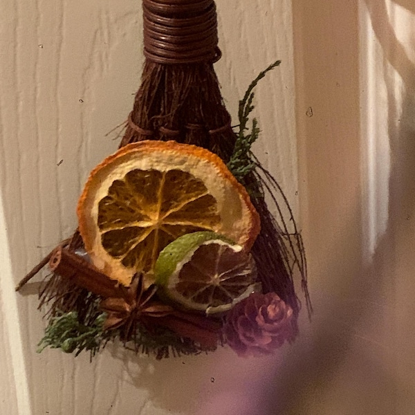 Witch Besom,mini Cinnamon Scented Broom With Dried Citrus,witch Broom,altar Decor,brooomornament ...