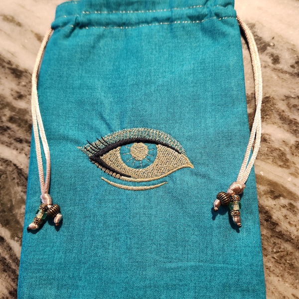 Embroidered Gold Eye Drawstring Bag, Handmade, Silk Lined - Etsy