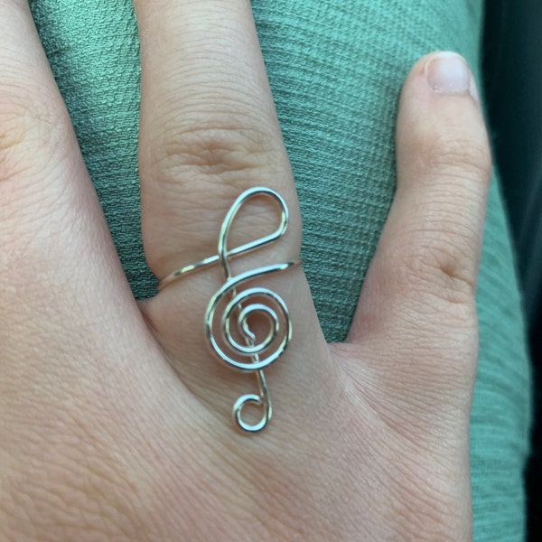 Music Note Ring, Treble Clef Ring, Adjustable Ring, Wire Wrapped Rings, Wire Jewelry, Minimalist ...