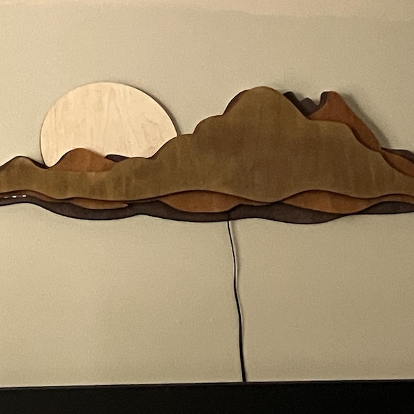 Mountain Sunset Wall Art,wooden Mountain Sign,mountain Neon Light Sign ...