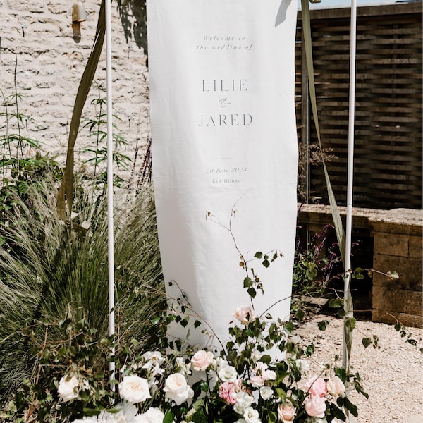 Linen Fabric Wedding Welcome Sign With Silk Ribbon Bows With or Without ...