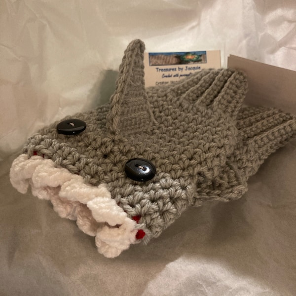 Crocheted Shark Fingerless Gloves: Fun Gift for Kids & Adults - Etsy