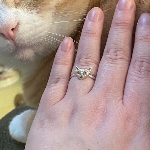 10k Yellow Gold Kitty Cat Ring With White Diamond Eyes - Etsy