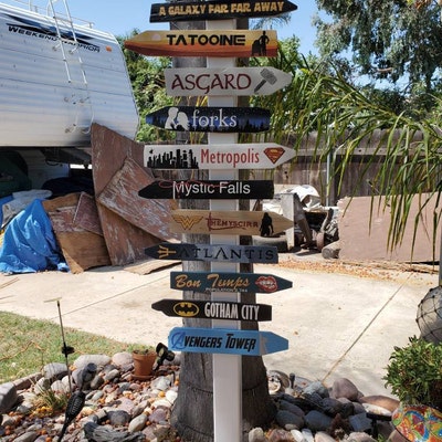 INDIVIDUAL Mileage Fantasy Directional Mile Marker Worn Wood Signs Hand ...