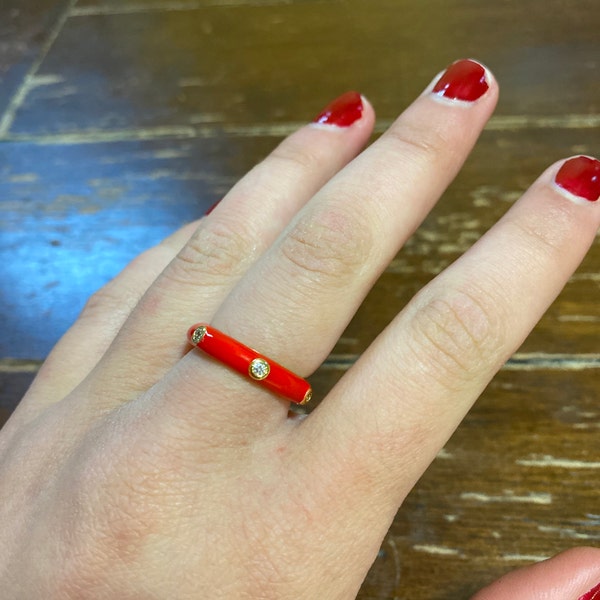 Colorful Enamel Ring, Multi- Color Enamel Band, Multi-color Stacking ...