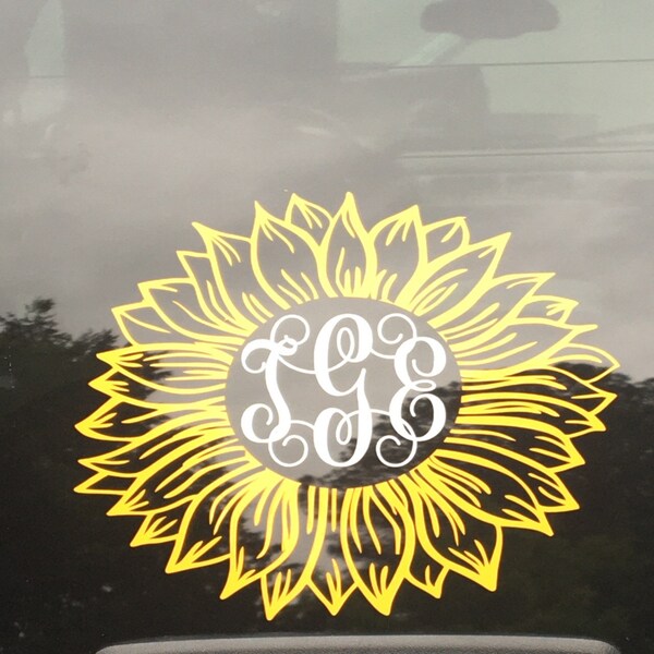 SUNFLOWER OUTLINE Monogram//monogram Decal//sunflower Decal//sunflower ...