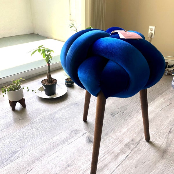 Royal Blue Velvet Knot Stool, Velvet Stool, Modern Velvet Stools ...