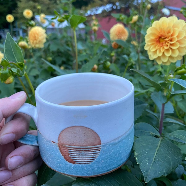 Sunset Ceramic Mug - Sunrise + Sunset Mugs - Black and Turquoise Mug ...