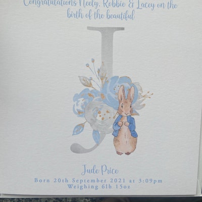 Personalised Peter Rabbit New Baby Card, New Baby, Personalised Card ...