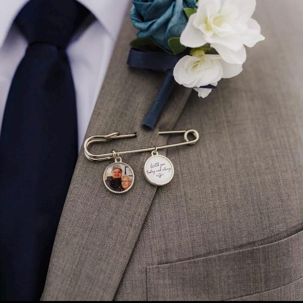 Memorial Photo Lapel Pin Gift for Groom From Bride Has Picture on Front ...