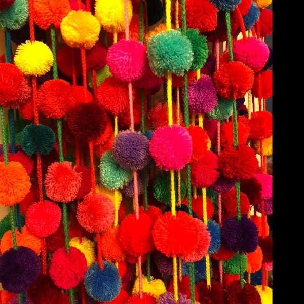 Handmade Multicolored Pompom Garland Set – 5ft Long, Perfect for ...