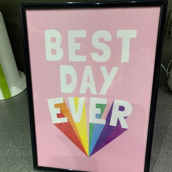 A3 / A4 BEST DAY EVER // Pink Rainbow // Original Art Print // Recycled ...