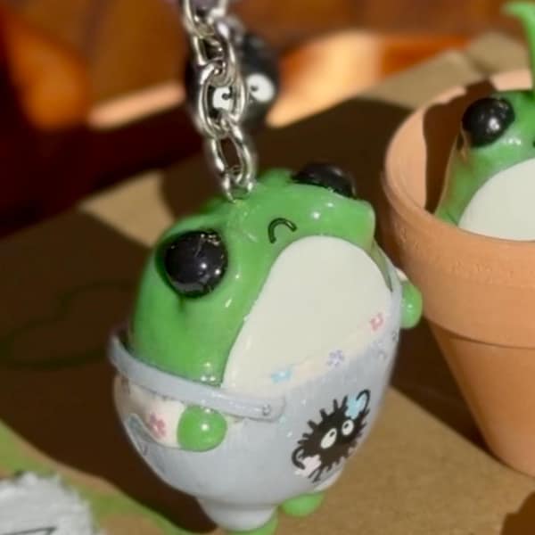 Pumpkin Frog Keychain, Cute Polymer Clay Figurine, Polymer Clay ...