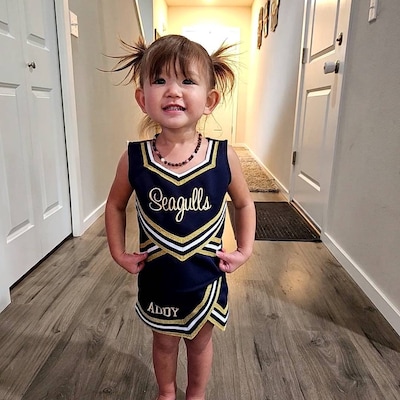 Navy & Gold Cheer Uniform, Customized Cheerleading Uniform, Girls Cheer ...