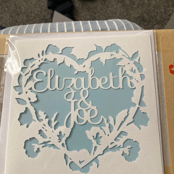 Floral Love Heart Personalised Card, Papercut Card, Personalised Names ...