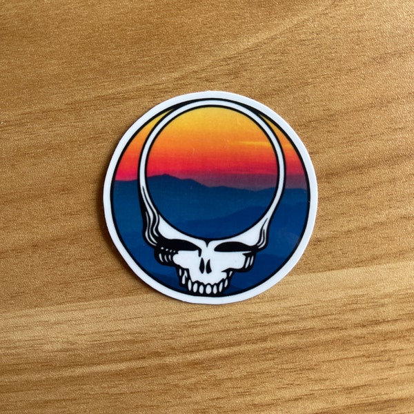 Grateful Dead Blue Ridge Mountain Sunset Stealie | Blue Ridge Sticker ...