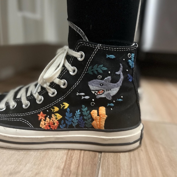 Custom Converse Chuck Taylor Blue Flower Embroidered Converse Shoes ...