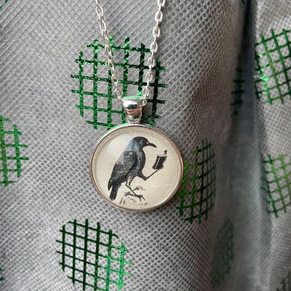 Raven Pendant, Raven With Book, Crow Necklace, Literary Jewelry - Etsy