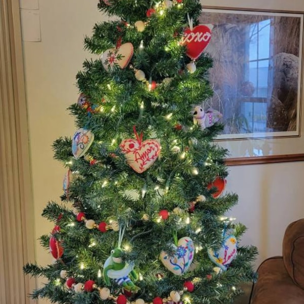 Classic Red Heart Ornament, Embroidered Wool Fair Trade Christmas Decor ...