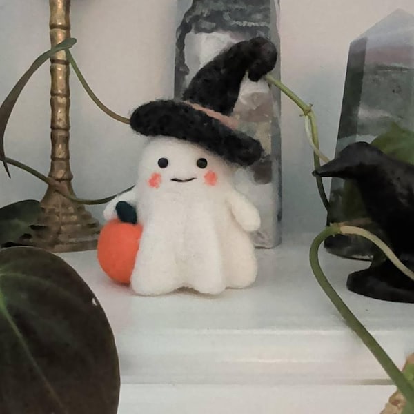Adopt a Ghost, Handmade Felt Halloween Ghost Pumpkin With Wizard Hat ...