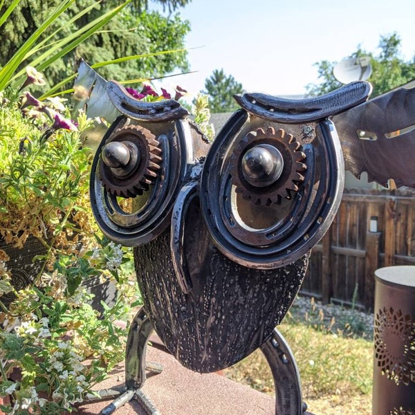 Reclaimed Metal Owl Sculpture: Rustic Garden Art - Etsy