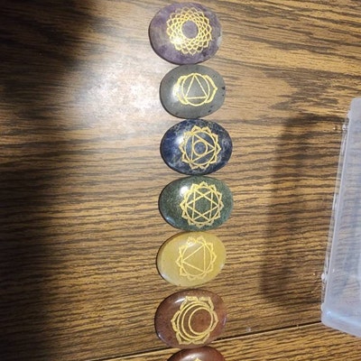 7 Chakra Stones in Heart Oval & Round Shape / Engraved Seven - Etsy