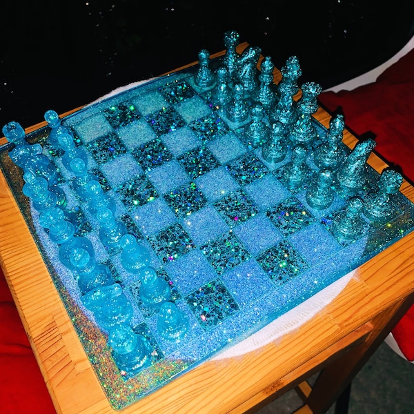 Glitter Resin Chess and Checkers Set | Enchanted Opal & Chunky Pink ...