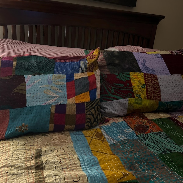 Bohemian Patchwork Quilt Kantha Quilted Handmade Vintage Boho Bedding ...
