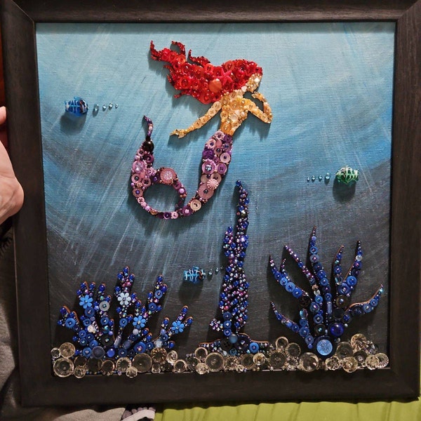 Button Tree Art, Blue Decor, Nursery Decor, Anniversary Gift, Custom Button Artwork, Unique Gift ...