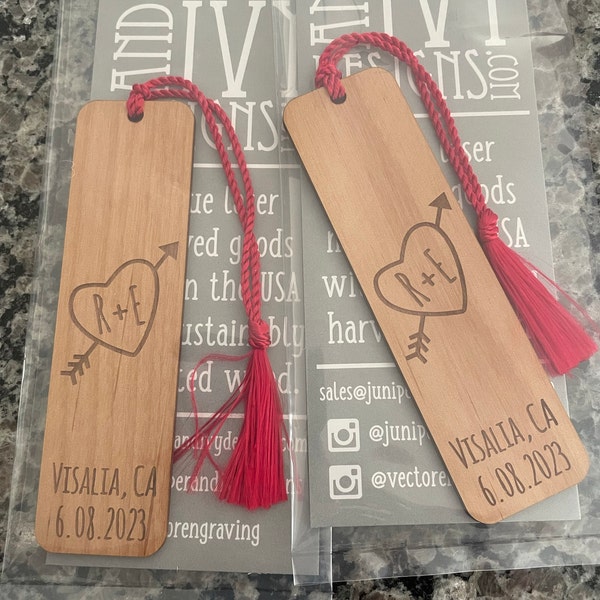 Wedding Favor Bookmarks - Alder Heart Arrow Initials and Date - Custom ...