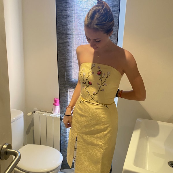 Rachel Green Yellow Embroidered Dress - Etsy