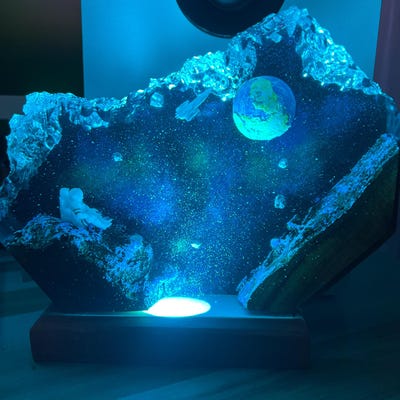 Epoxy Resin Ocean Lamp, Manta Rays and Jellyfish With Diver in Atlantic ...