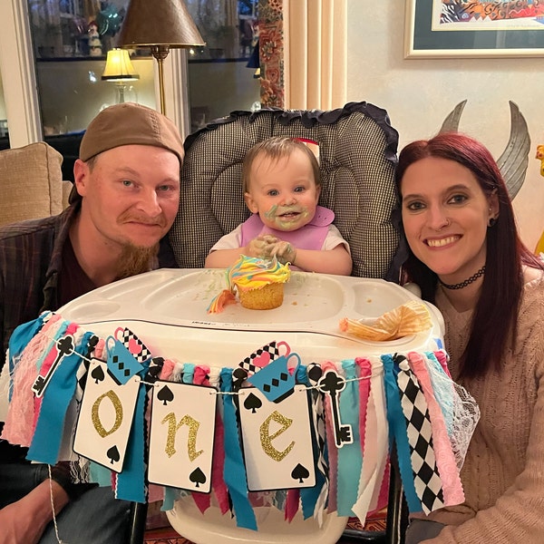 Alice in Onderland High Chair Banner, Wonderland First Birthday Banner ...
