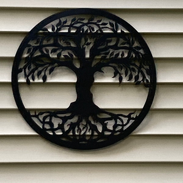 Tree of Life Metal Sign - Family Roots Round Steel Wall Art ...
