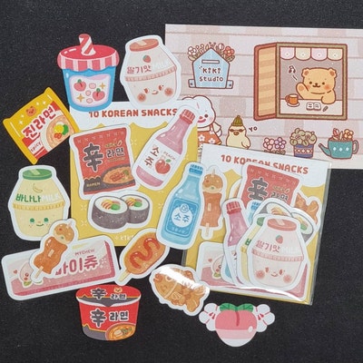 10 Korean Snacks Sticker Pack Water Resistant Laminated Die Cut Sticker ...
