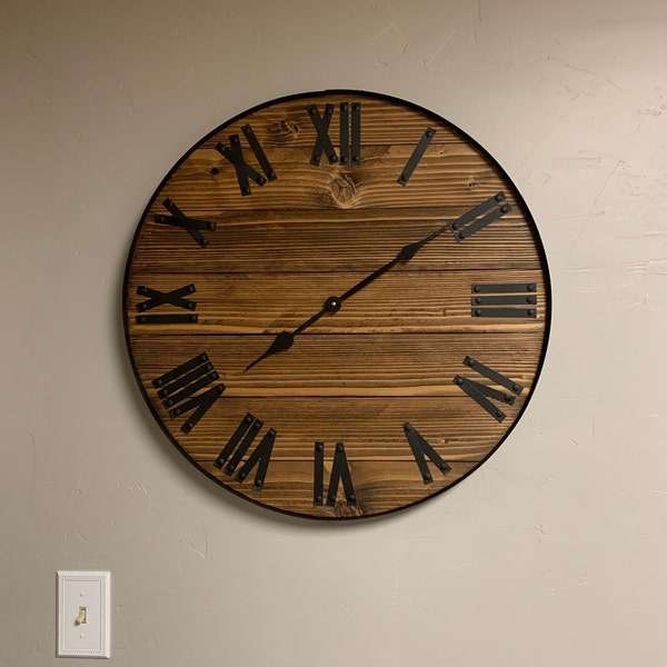 24" Large Farmhouse Wooden Wall Clock Modern Farmhouse Style Rustic ...