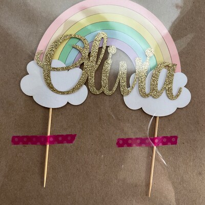 Rainbow Cake Topper in Pastel Colors Personalized Birthday Cake Topper ...