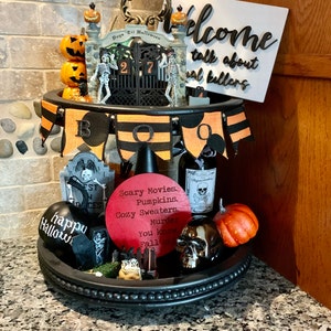 Horror Movie Tiered Tray Decor Horror Movie Decorations Welcome Let's ...
