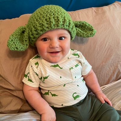 Crochet Green Alien Hat, Crochat Alien Baby Costume, Yod Hat, Halloween ...