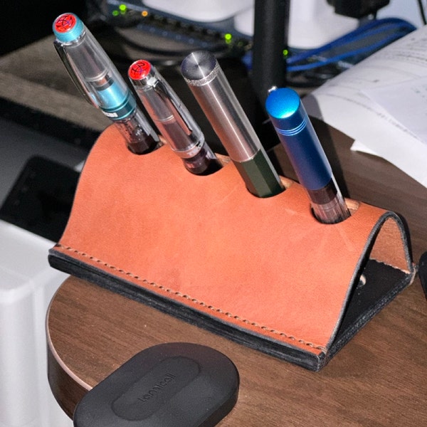 Fountain Pen Holder, Fountain Pen Stand, Leather Single Desk Pen Holder ...