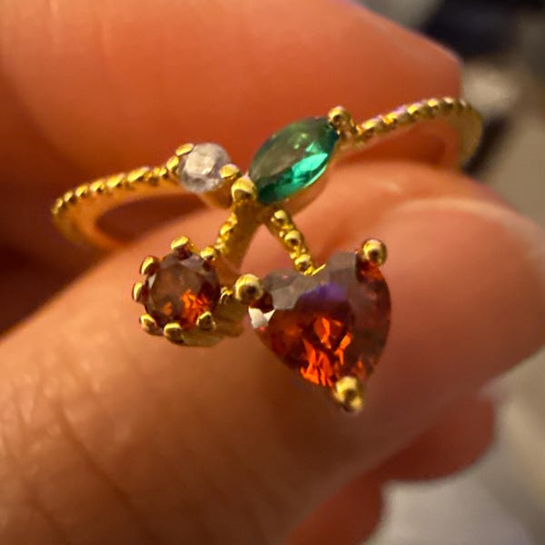 14k Gold Plated Cherry Gemstone Ring | Dainty Fruit Jewelry | 14k Gold ...