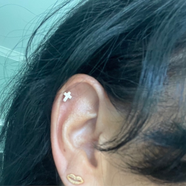 CZ Cross Piercing, Cartilage, CZ Stud, Stud Earring ,tragus , CZ ...