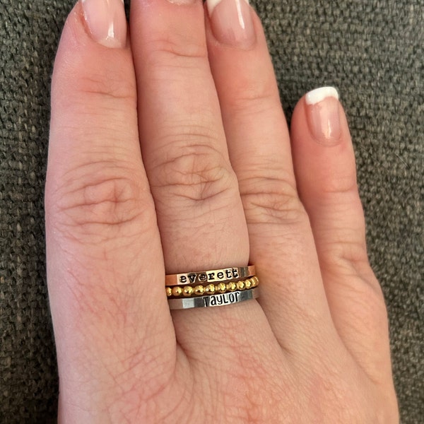 Skinny Stackable Ring / Personalized Rings / Mothers Rings / Hand ...