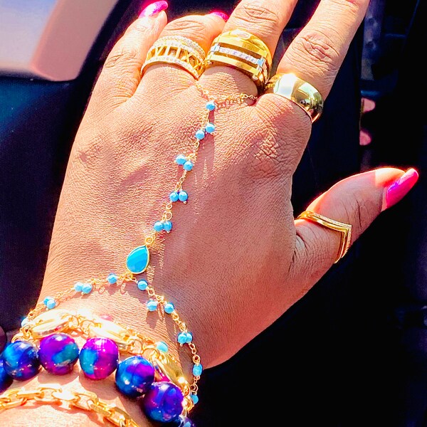 Sadie Turquoise Hand Chain, Turquoise Bracelet, Shaker Hand Chain ...