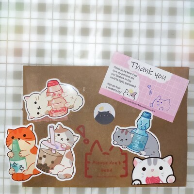 Cat With Asian Drinks Stickers/bubble Tea/ Soju/yakult/ramune/boba/yogurt/kawaii/cute - Etsy