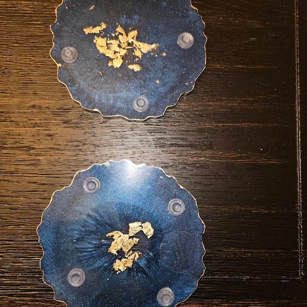 Deep Navy and Gold Coaster Sets, Large Coasters, Circular Coasters With ...
