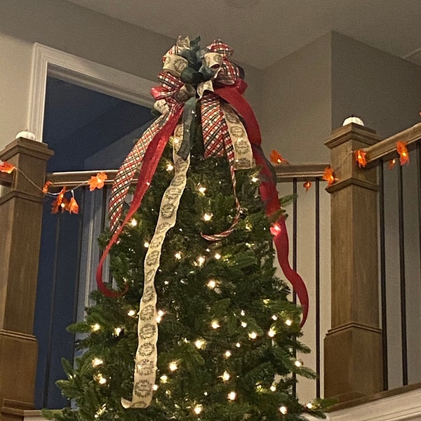 Large Christmas Bow for Tree, Whimsical Christmas Tree Topper ...