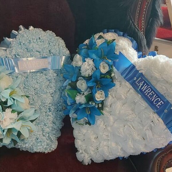 BABY BLUE and or WHITE Heart Funeral Memorial Tribute Artificial ...