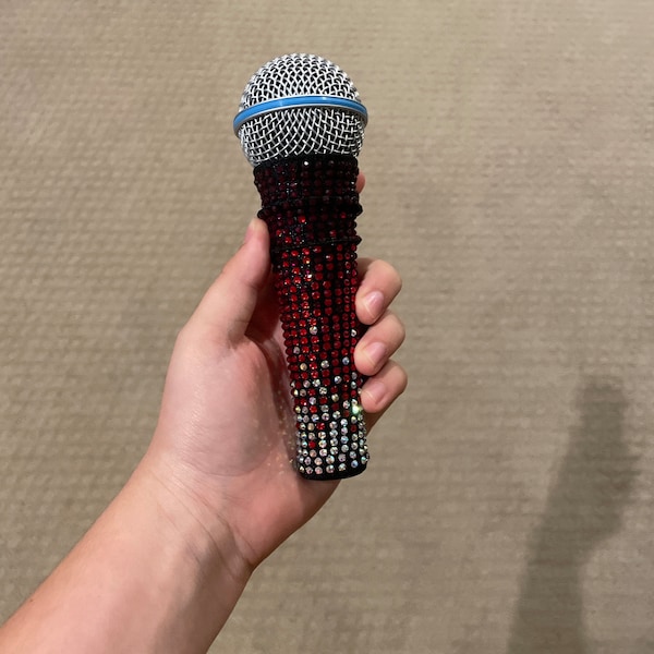 Rhinestone Striped Microphone Sleeve Cover for Wireless Mics Rainbow ...