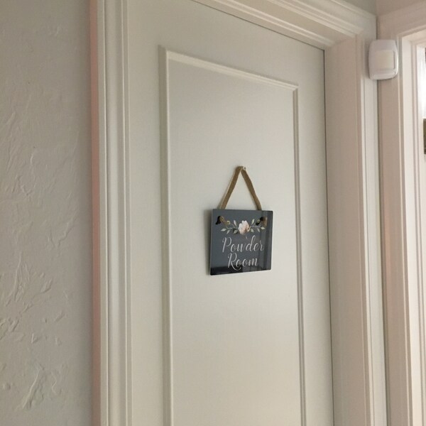 Powder Room Door Sign, Farmhouse Inspired Decor With Cotton Ball Accent ...